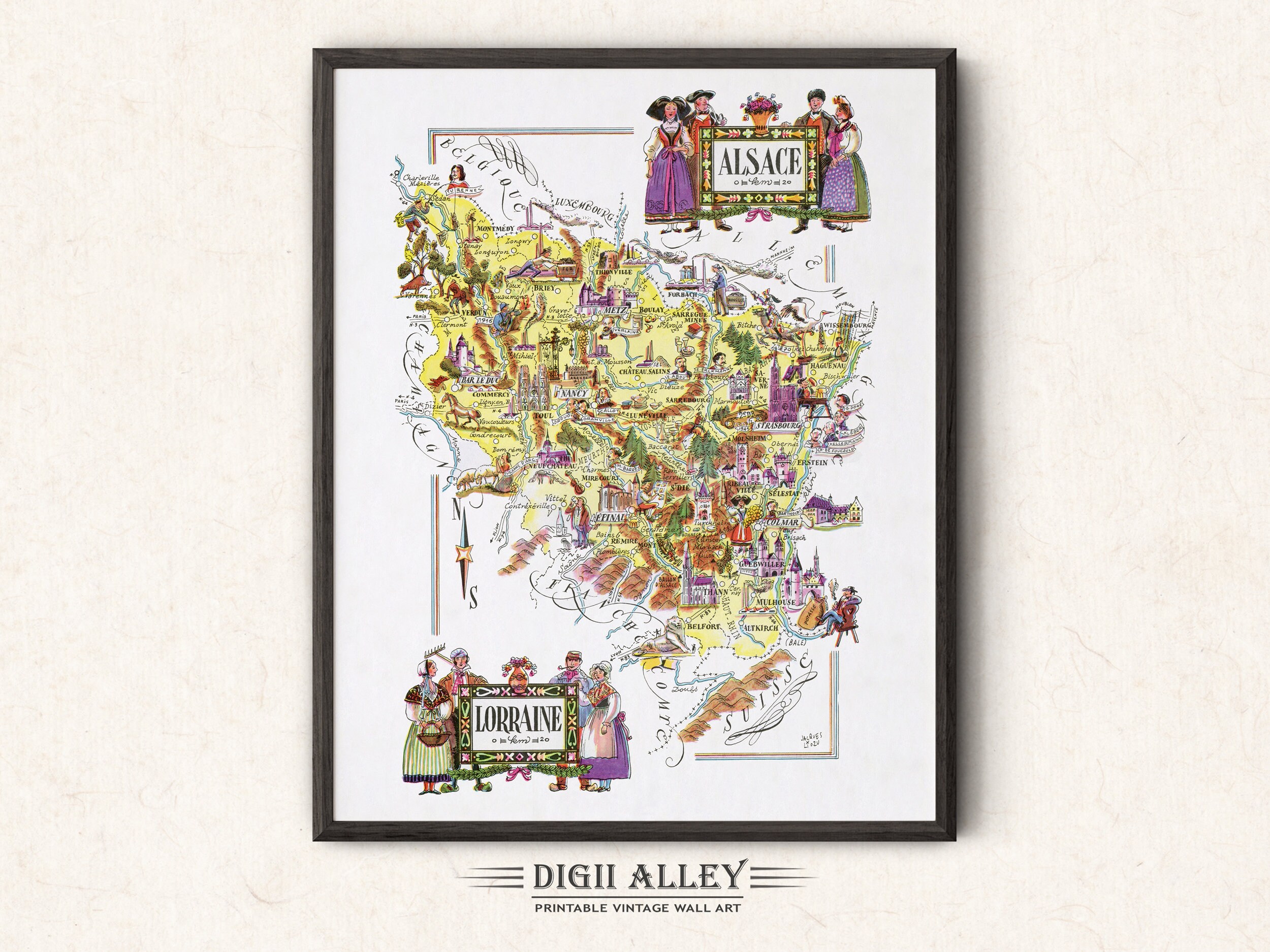 Fun Map of Alsace a French Province, France – Digital Download ...