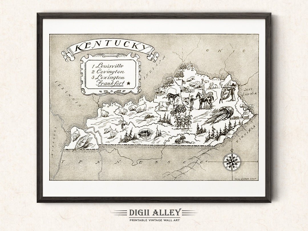 Pictorial State Map of Kentucky – Digital Download PRINTABLE Vintage ...