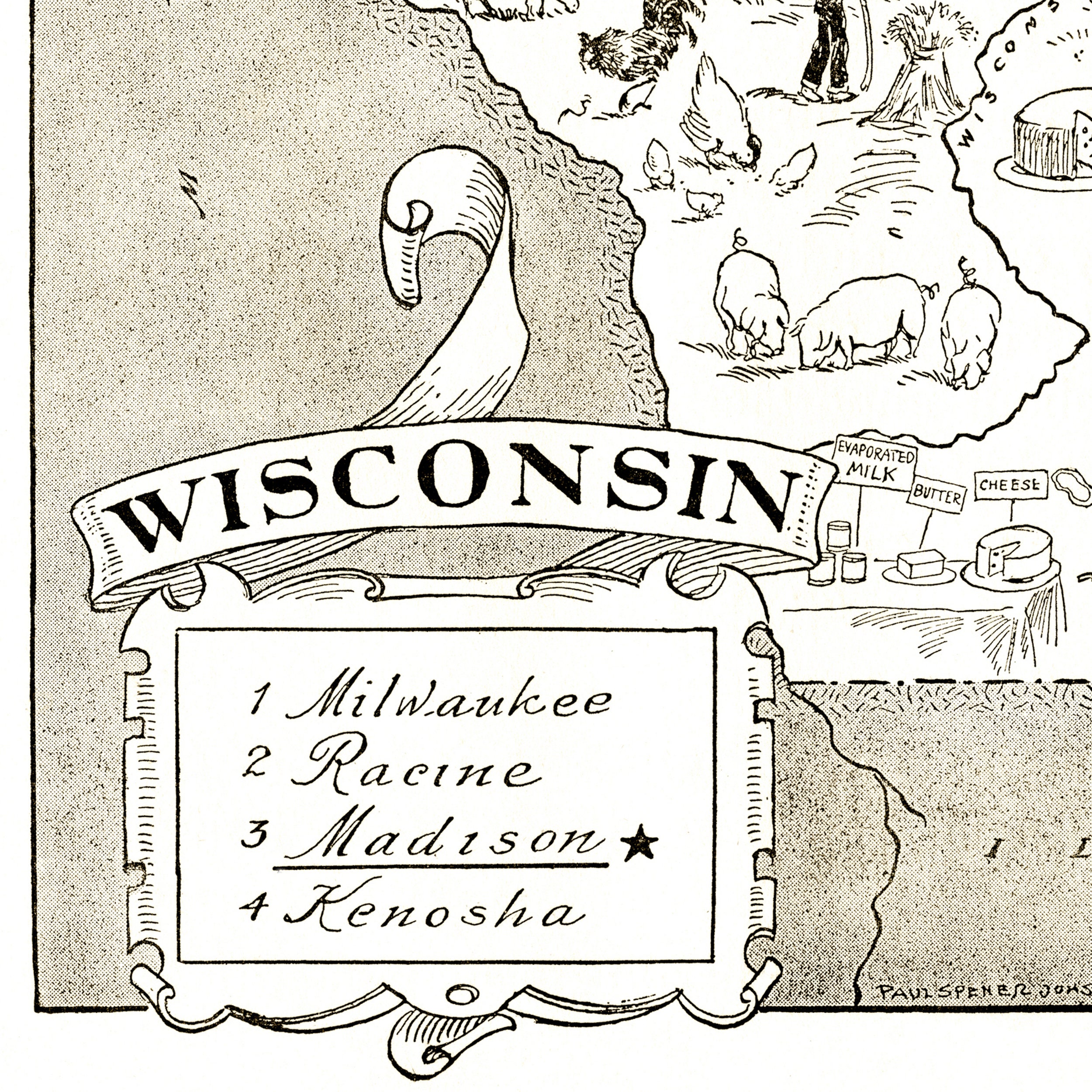 Pictorial State Map of Wisconsin – Digital Download PRINTABLE Vintage ...
