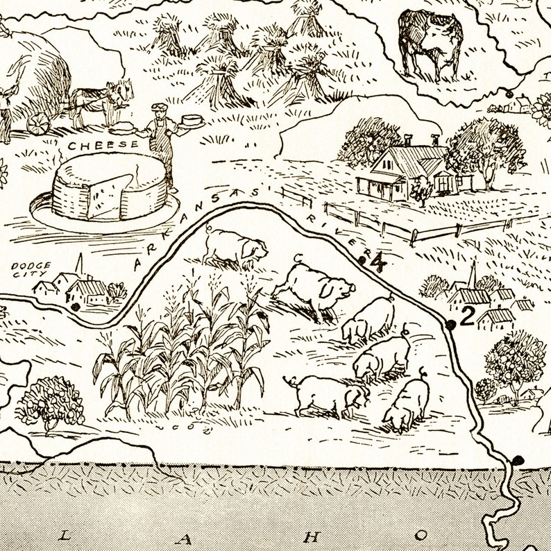 Pictorial State Map of Kansas Digital Download PRINTABLE Vintage Fun ...