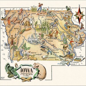 Fun State Map of Iowa – Digital Download PRINTABLE Vintage Pictorial ...