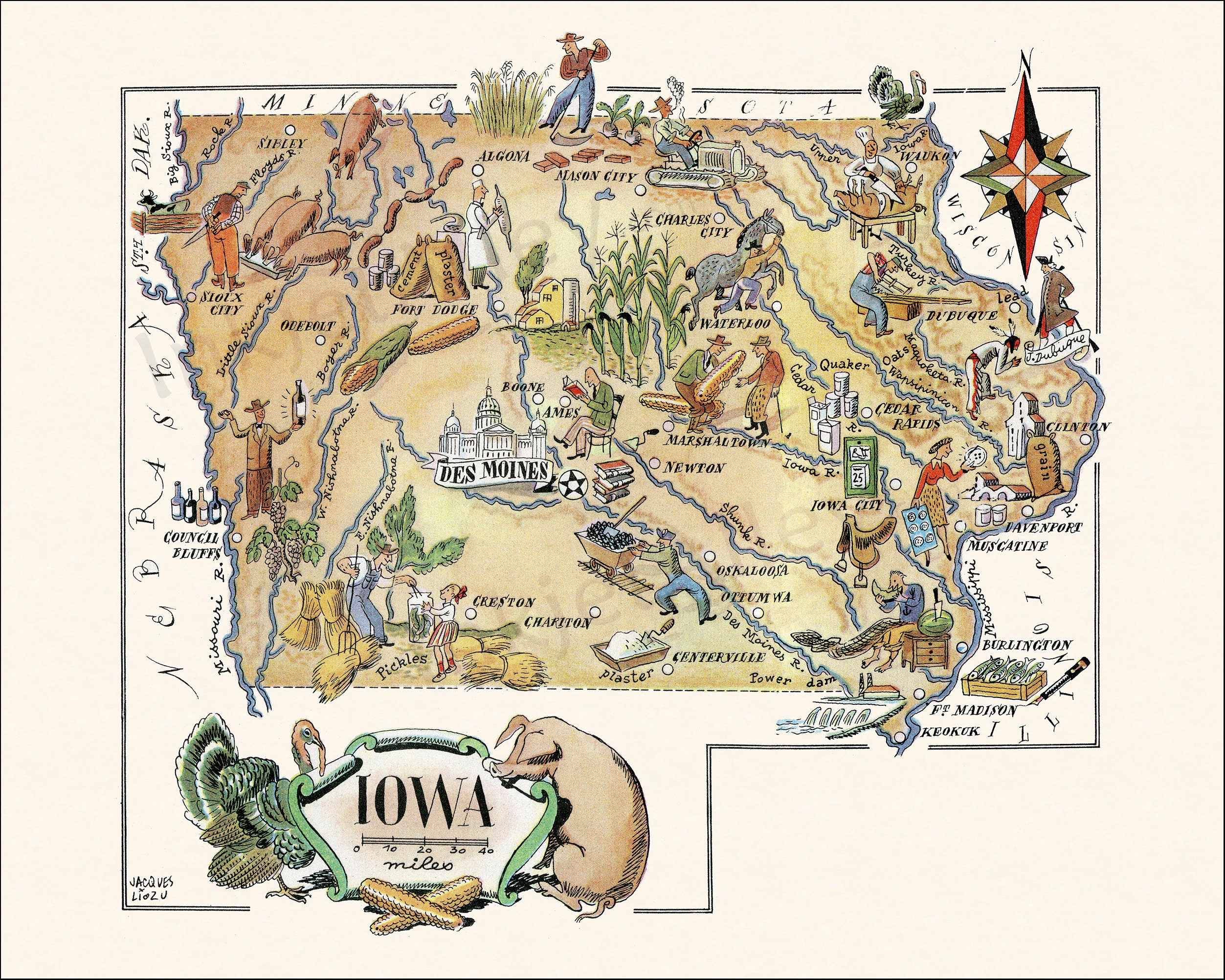 Fun State Map of Iowa Digital Download PRINTABLE Vintage - Etsy