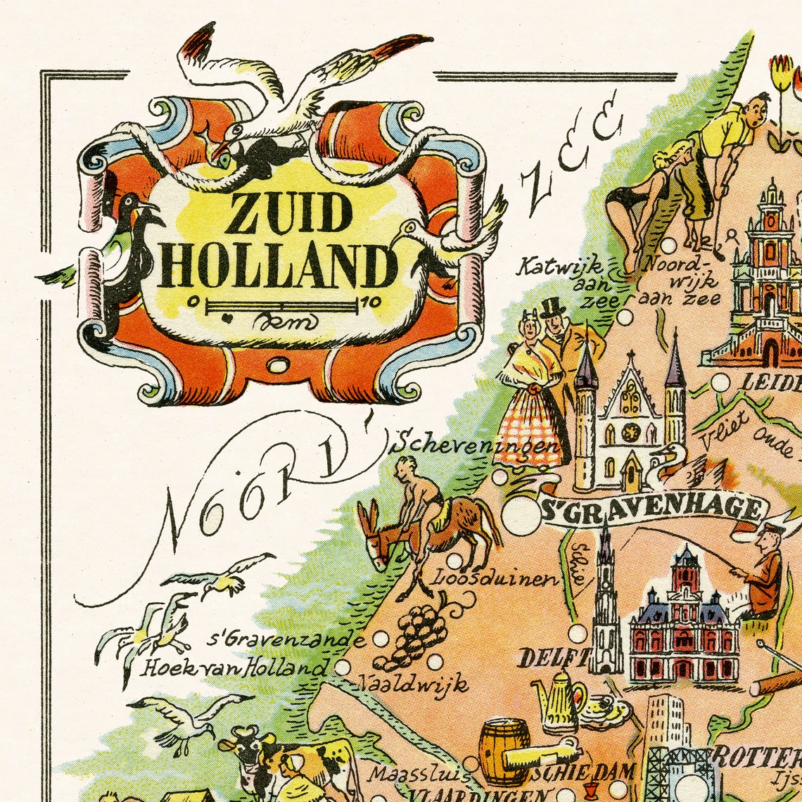 Fun Map of Zuid (south) Holland – Digital Download PRINTABLE Vintage ...