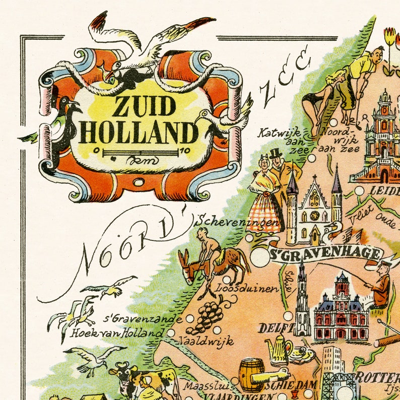 Fun Map of Zuid (south) Holland – Digital Download PRINTABLE Vintage ...
