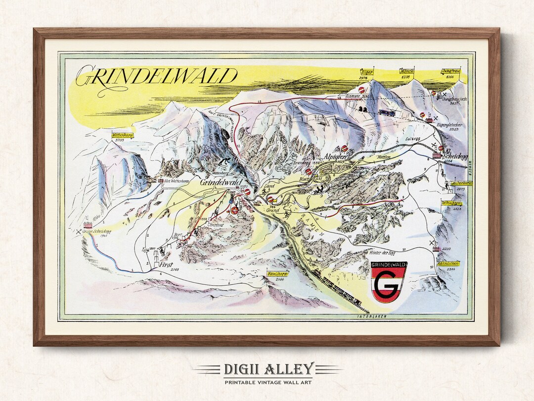 Fun Ski Trail Map of Grindelwald in Switzerland – Digital Download ...