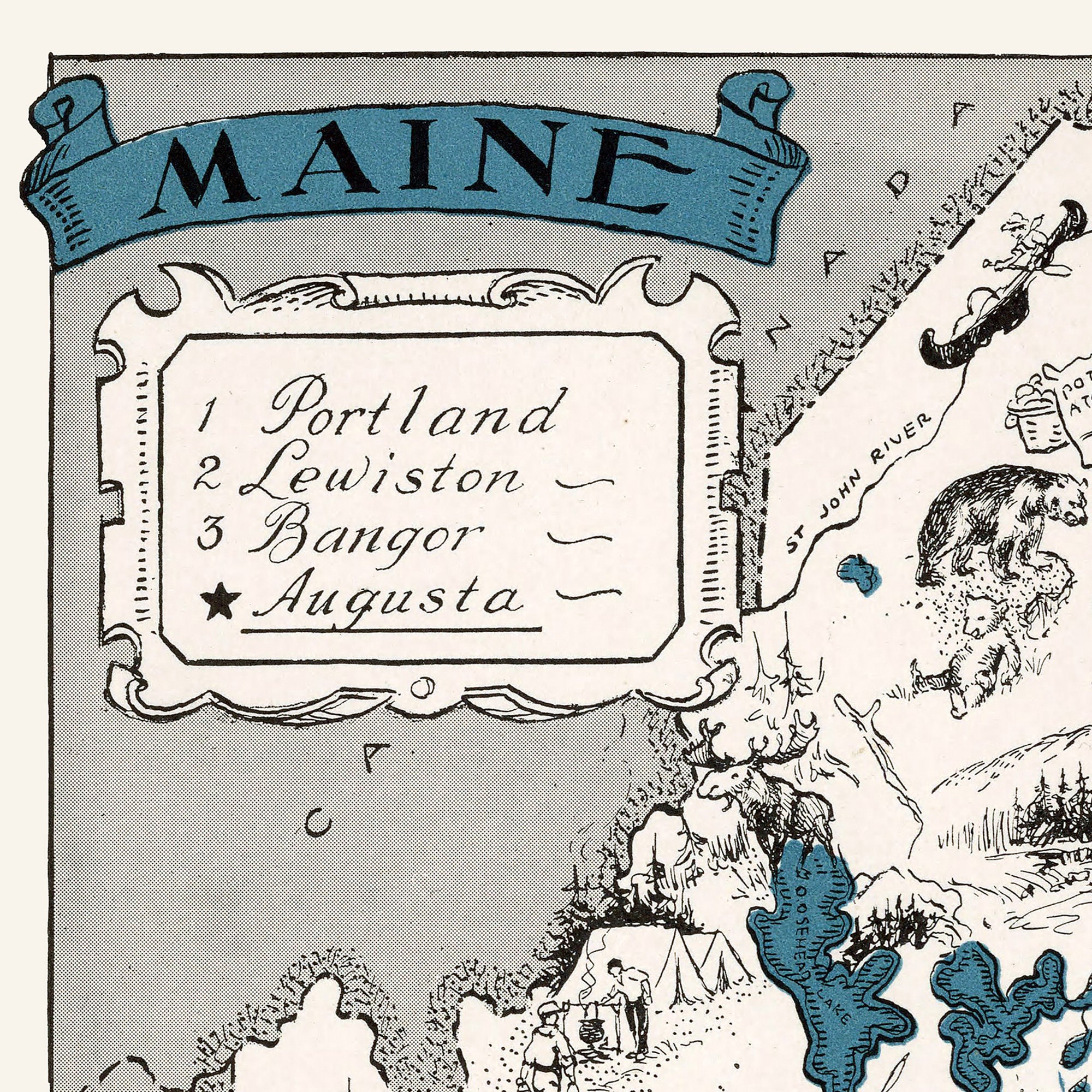 Pictorial Map of Maine – Digital Download PRINTABLE Vintage Fun Old ...