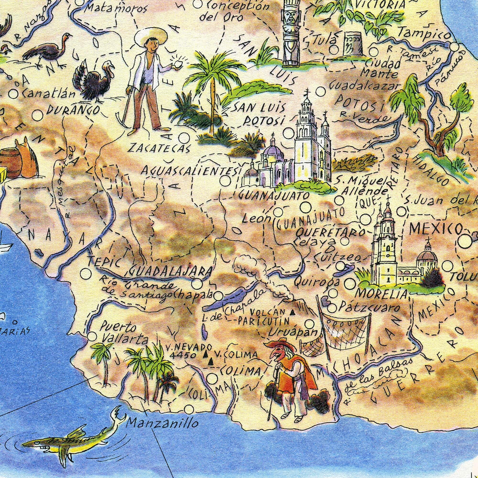 Fun Map of North Mexico Norte – Digital Download PRINTABLE Vintage Wall ...