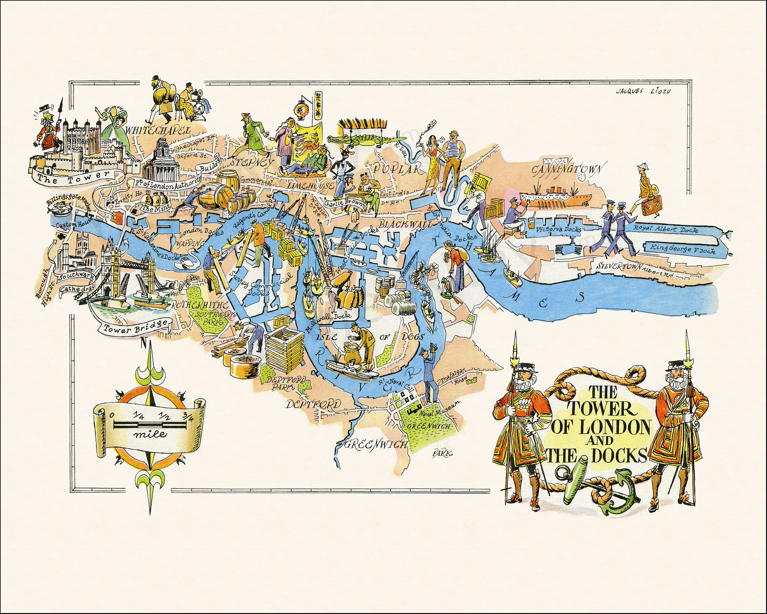Fun Map of Tower of London the Docks Great Britain, England – Digital ...