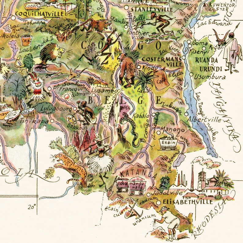 Fun Map of Equatorial Africa – Digital Download PRINTABLE Vintage ...