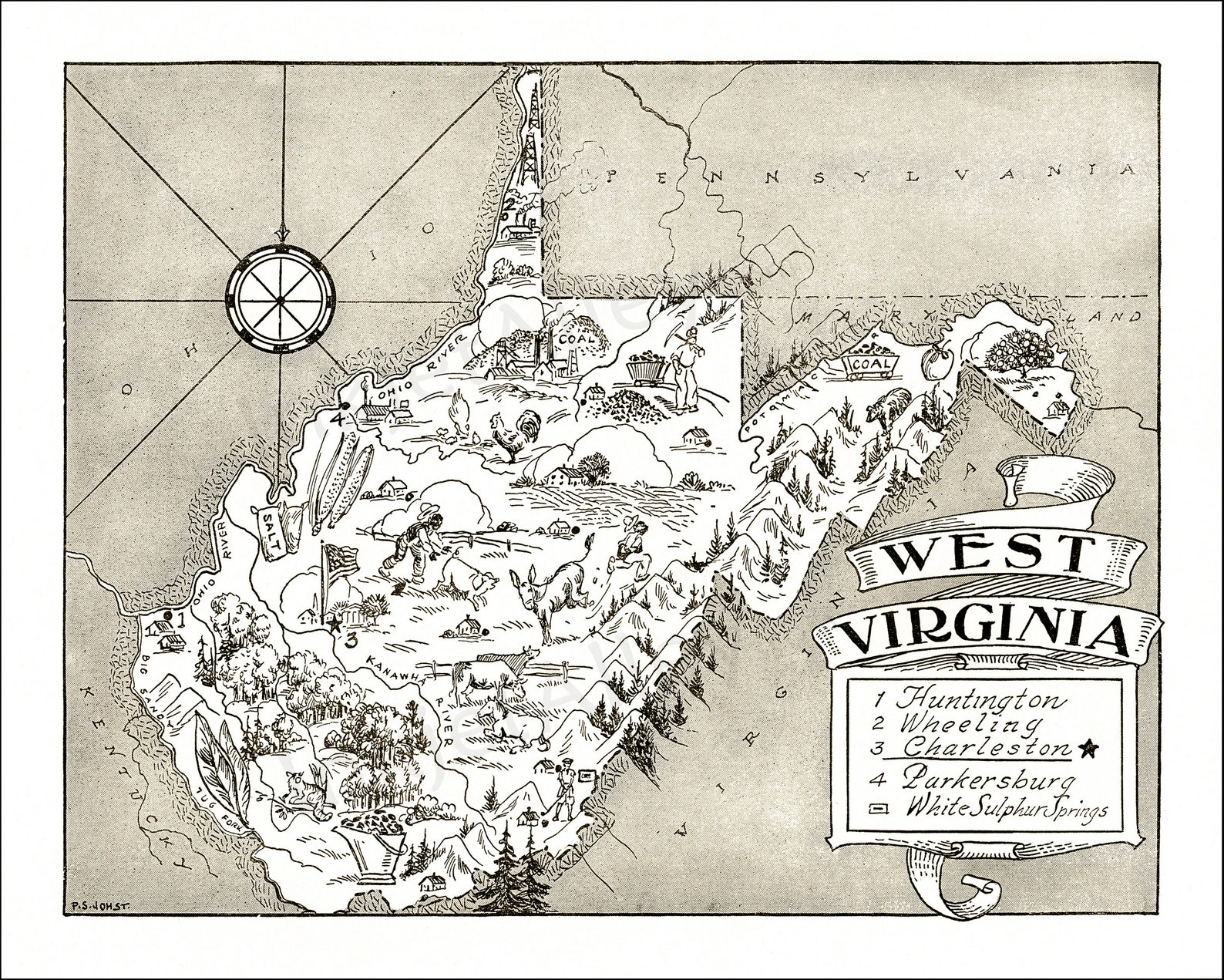 Pictorial State Map of West Virginia – Digital Download PRINTABLE ...