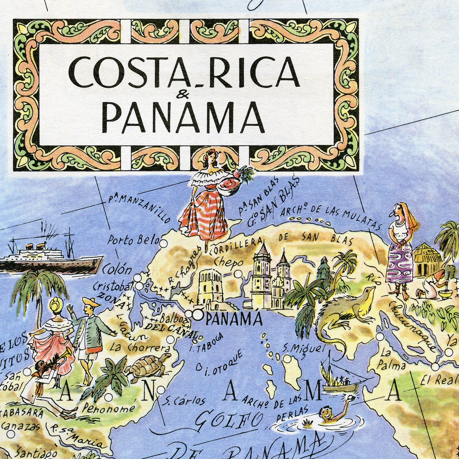 Fun Map of Costa Rica & Panama Canal Zone – Digital Download PRINTABLE ...