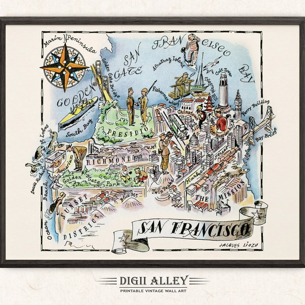 San Francisco Cartoon Map - Etsy