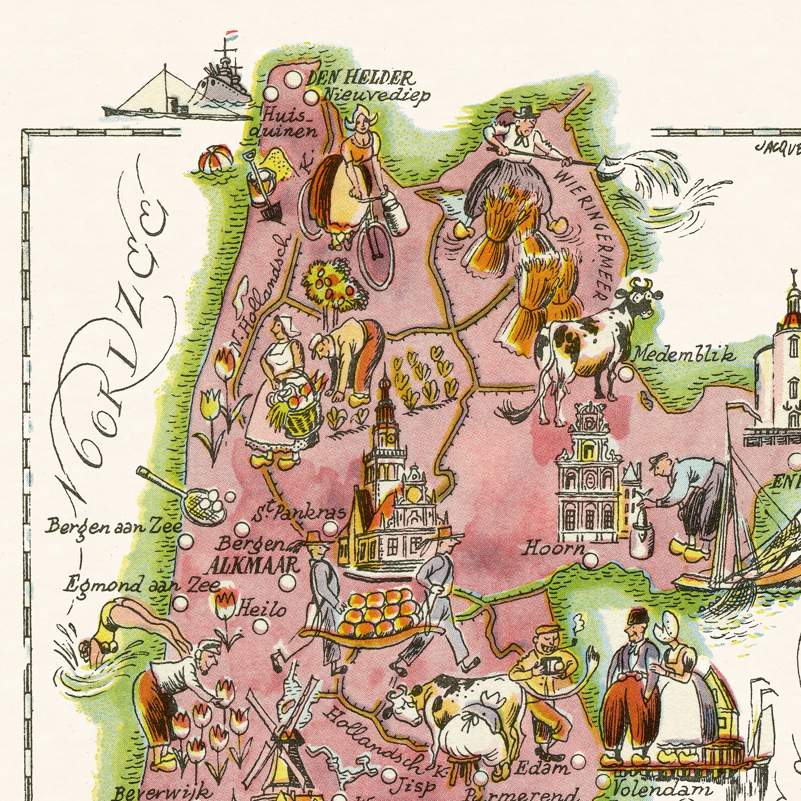 Fun Map of (noord) North Holland – Digital Download PRINTABLE Vintage ...