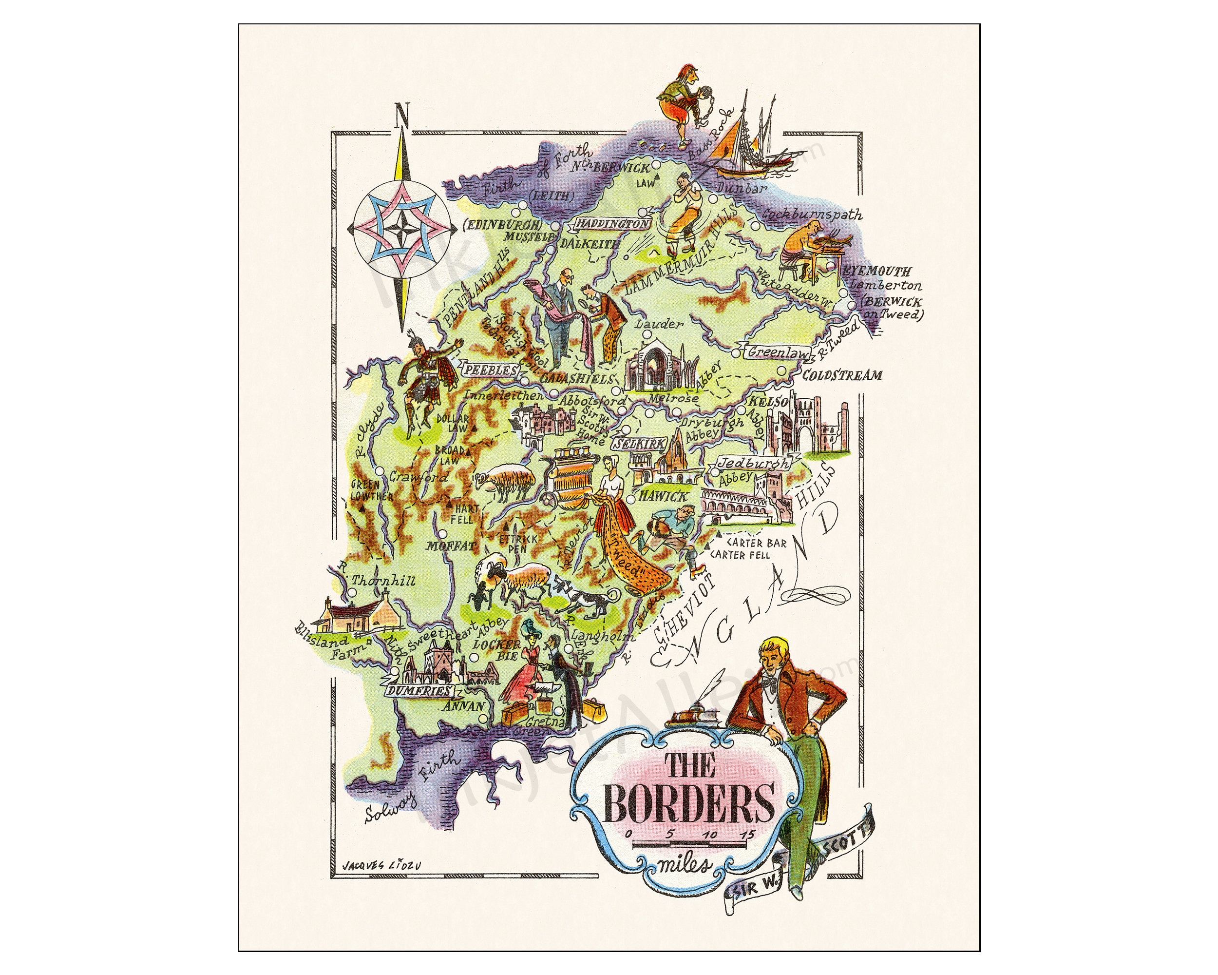 Fun Map of the Borders in Great Britain, England, UK – Digital Download ...