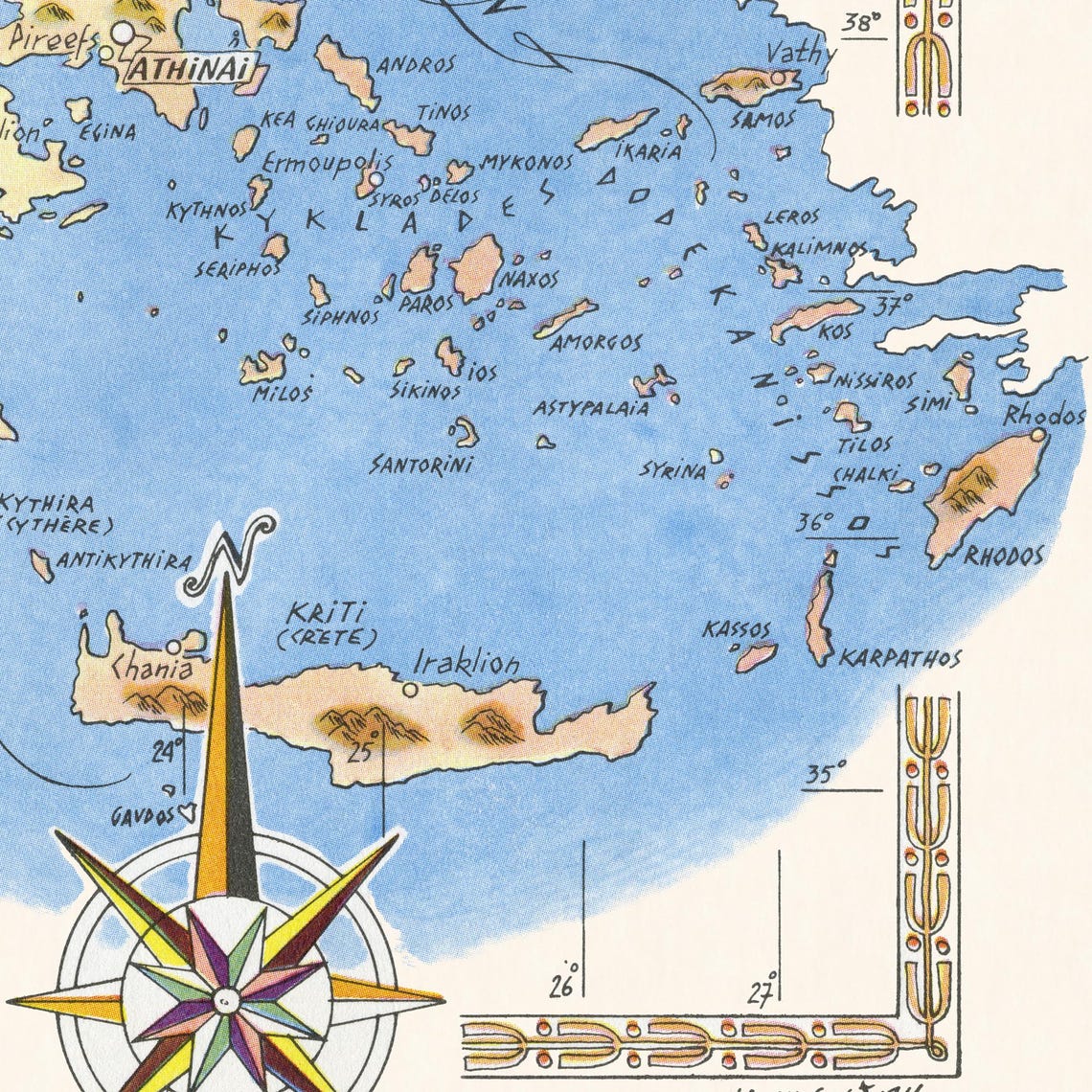 Fun Map of Greece – Digital Download PRINTABLE Vintage Pictorial ...