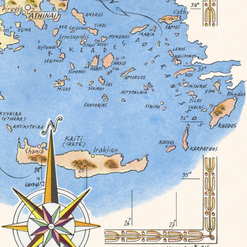 Fun Map of Greece – Digital Download PRINTABLE Vintage Pictorial ...