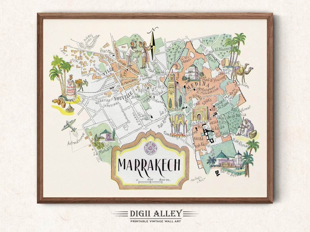 Fun Map of Marrakesh North Africa – Digital Download PRINTABLE Vintage ...