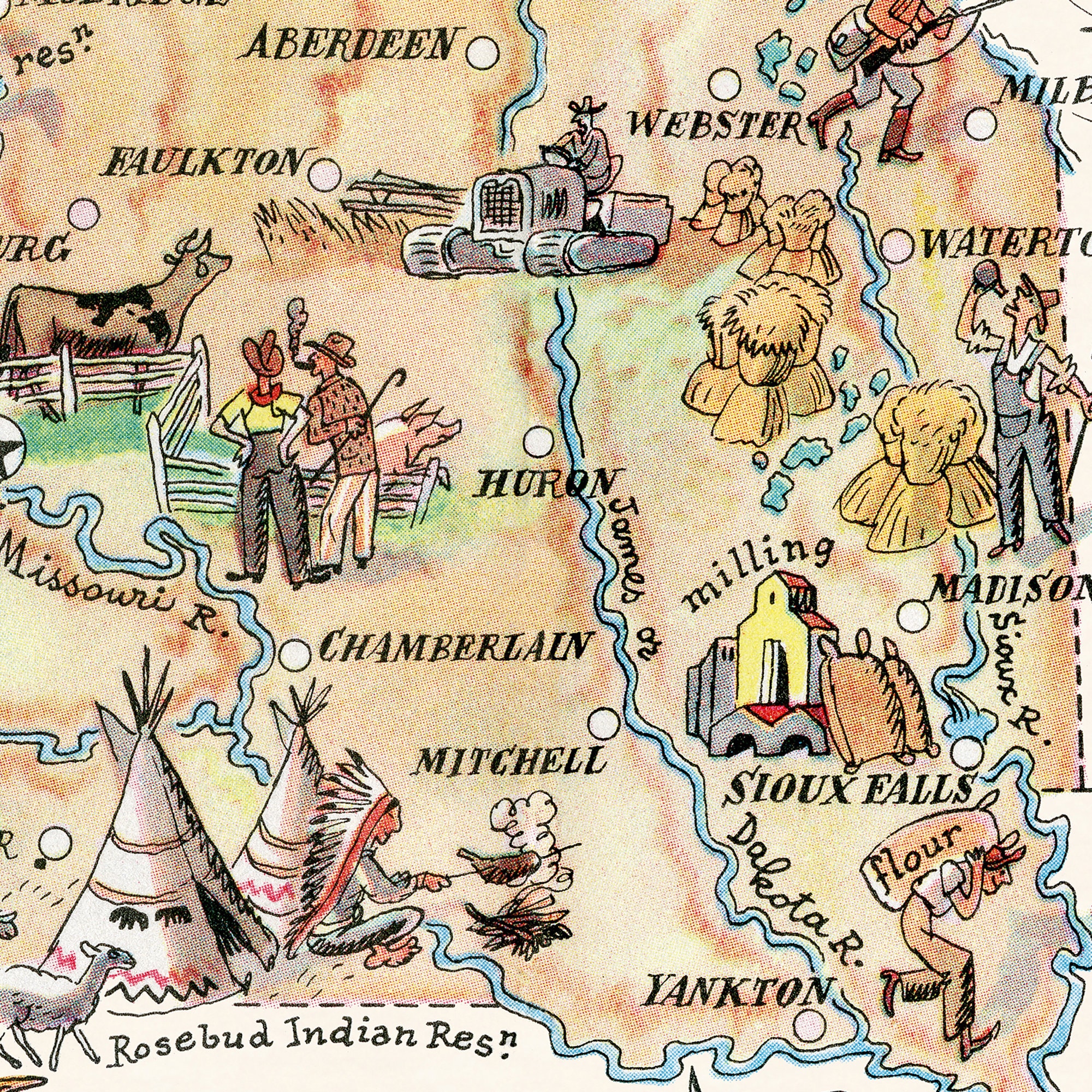 Fun State Map of South Dakota – Digital Download PRINTABLE Vintage ...