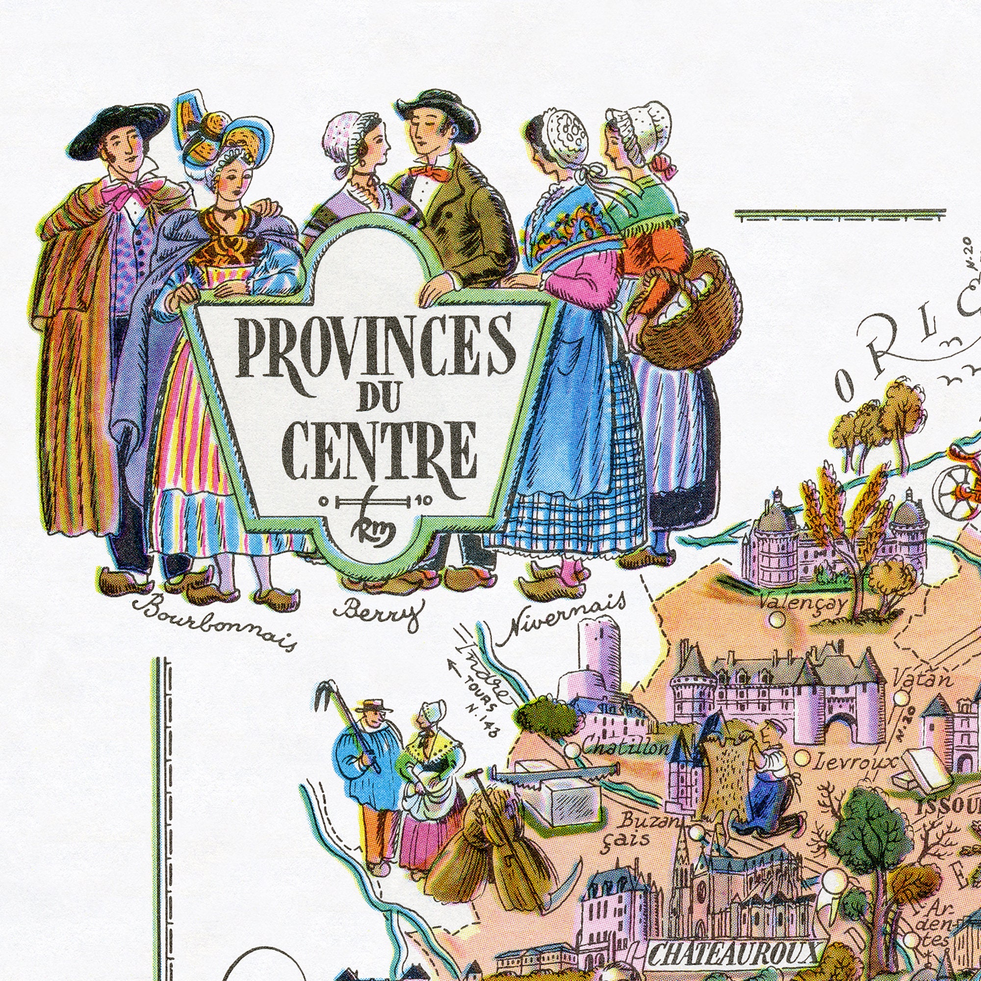 Fun Map of Provinces Du Centre a French Province, France Digital ...