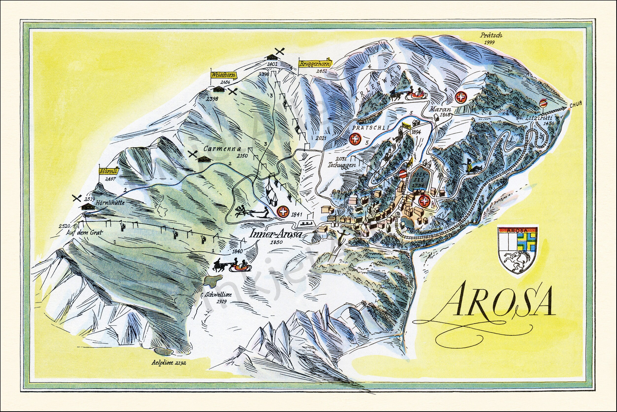 Fun Ski Trail Map of Arosa in Switzerland Digital Download PRINTABLE ...