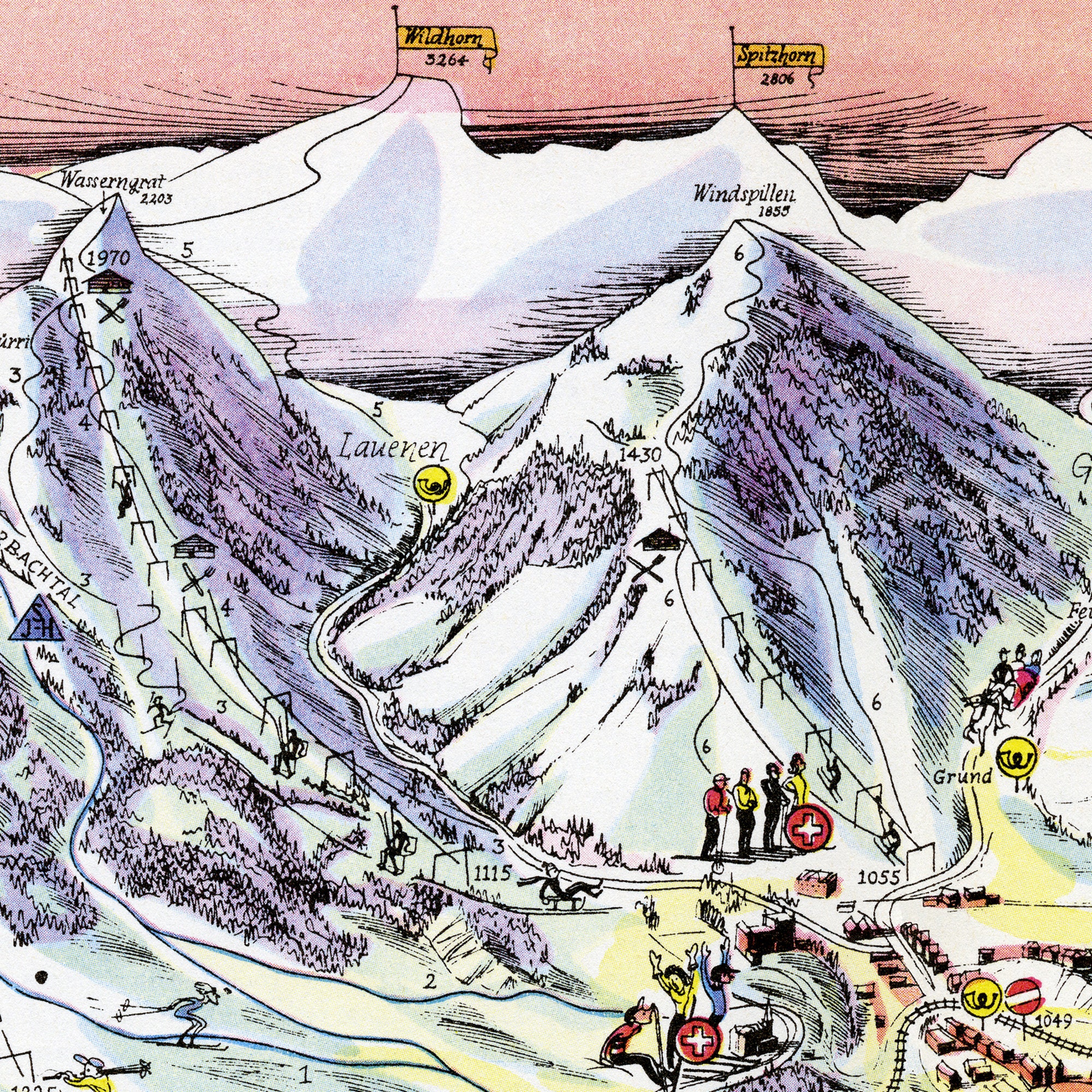 Fun Ski Trail Map of Gstaad in Switzerland – Digital Download PRINTABLE Vintage Pictorial ...