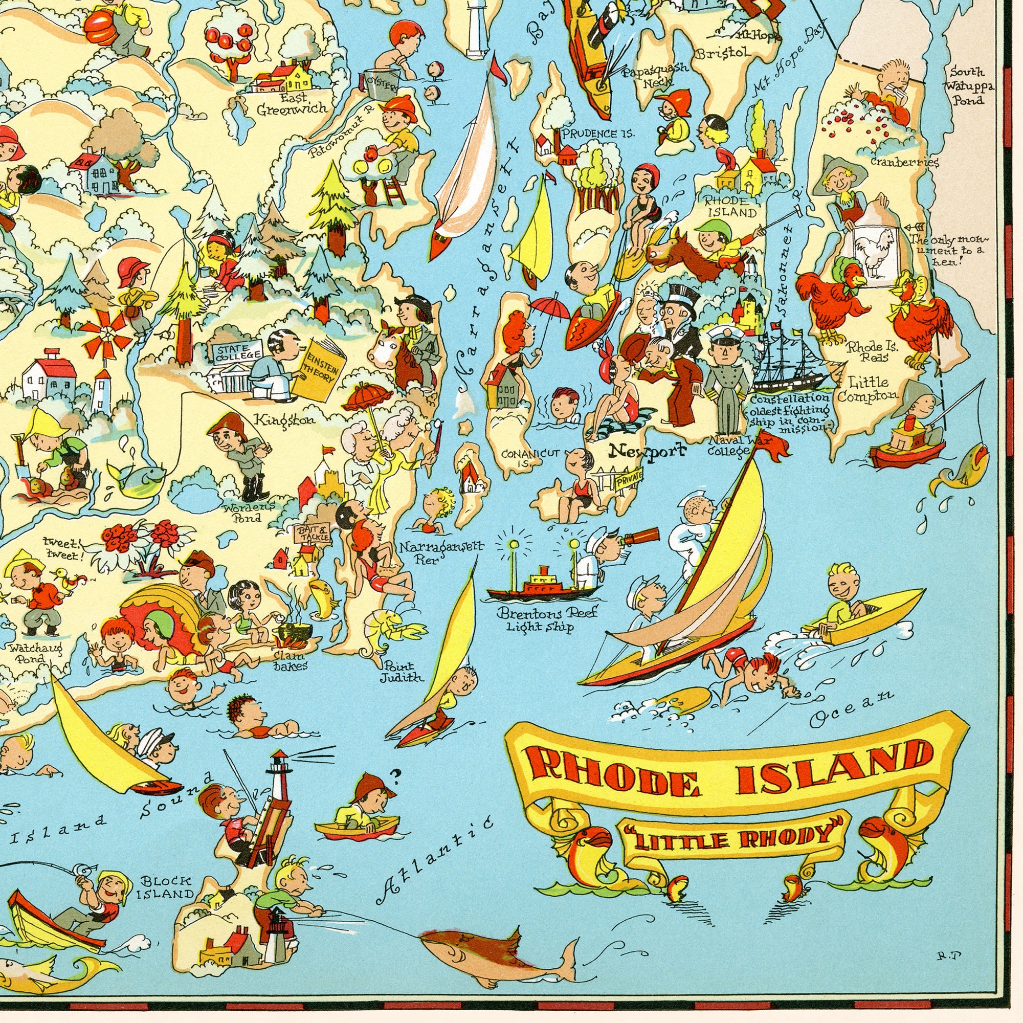 Fun State Map of Rhode Island – Digital Download PRINTABLE Vintage ...