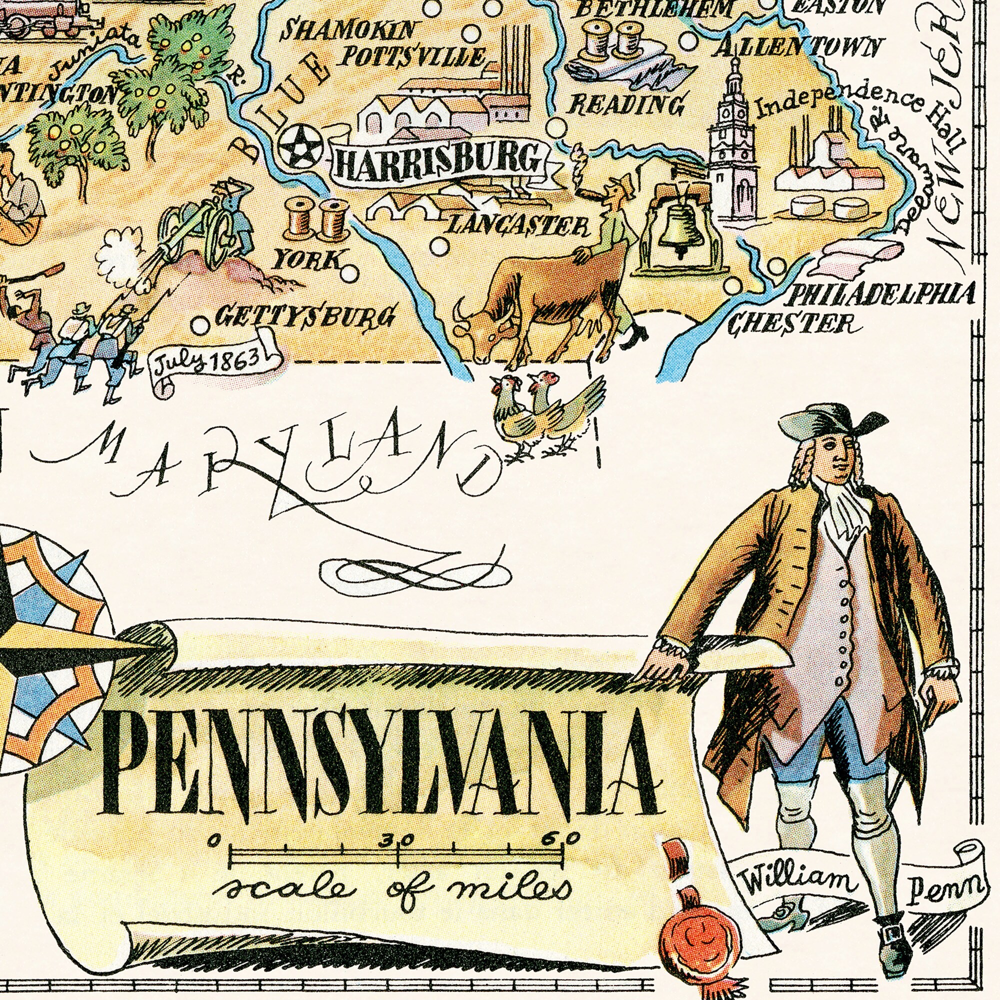 Fun State Map of Pennsylvania – Digital Download PRINTABLE Vintage ...