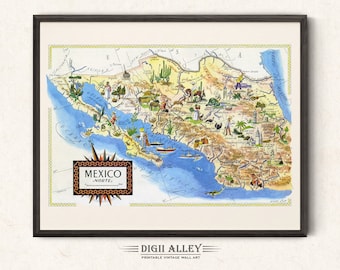Fun Map of Mexico City – Digital Download PRINTABLE Vintage Wall Art ...
