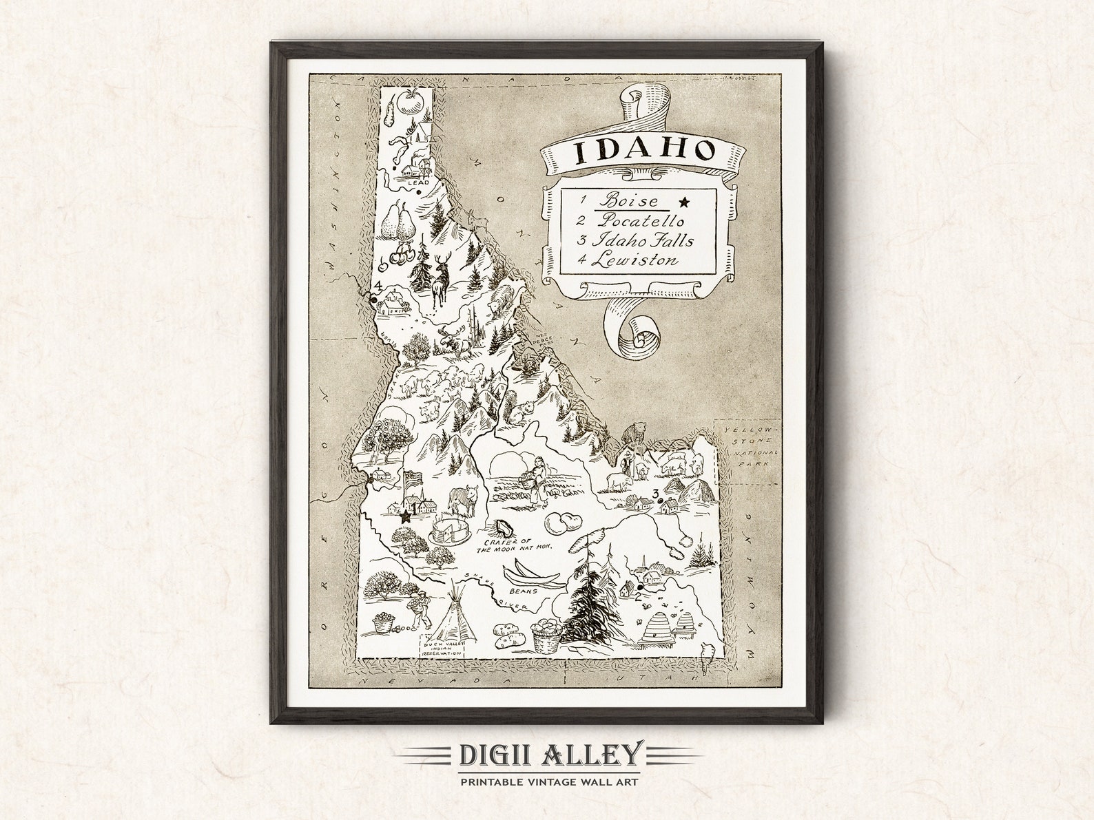 Pictorial State Map of Idaho – Digital Download PRINTABLE Vintage Fun ...