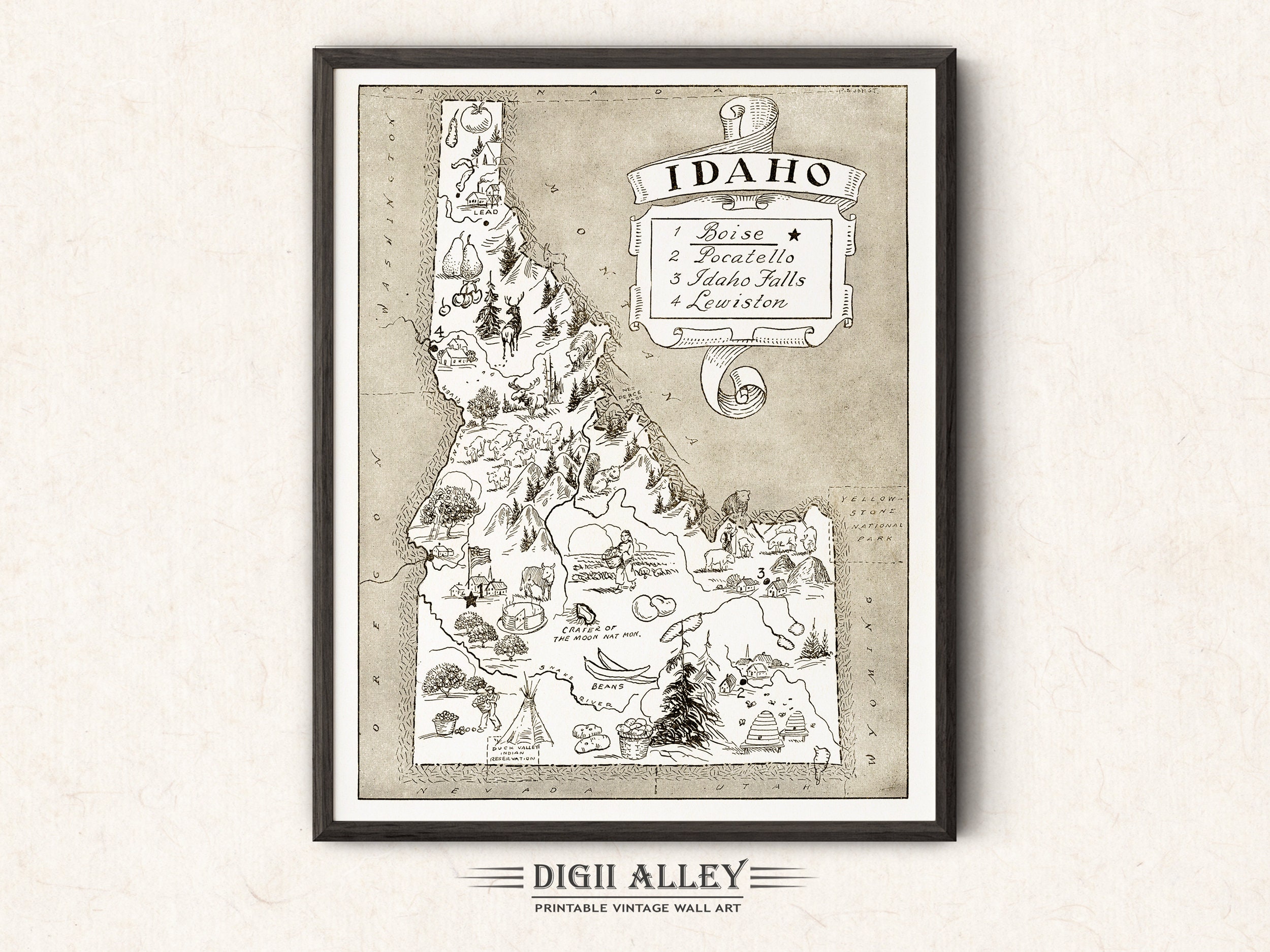 Pictorial State Map of Idaho – Digital Download PRINTABLE Vintage Fun ...