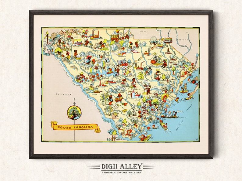 Fun State Map of South Carolina Digital Download PRINTABLE - Etsy