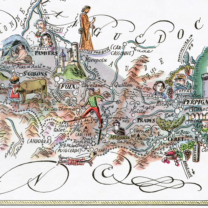 Fun Map of Pyrenees a French Province, France – Digital Download ...