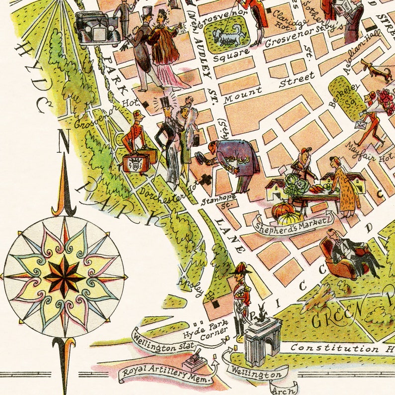 Fun Map of Mayfair & Soho in Great Britain, England – Digital Download ...