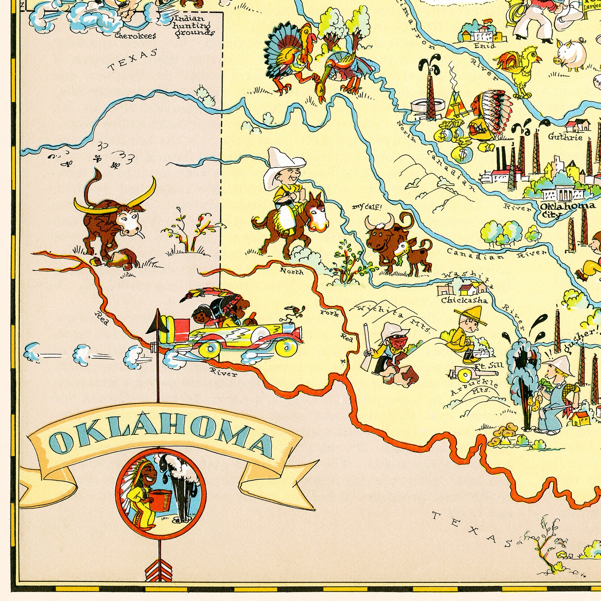 Fun State Map of Oklahoma – Digital Download PRINTABLE Vintage ...