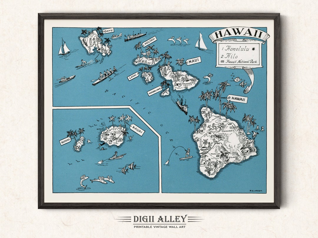 Pictorial Map of Hawaii – Digital Download PRINTABLE Vintage Fun Old ...