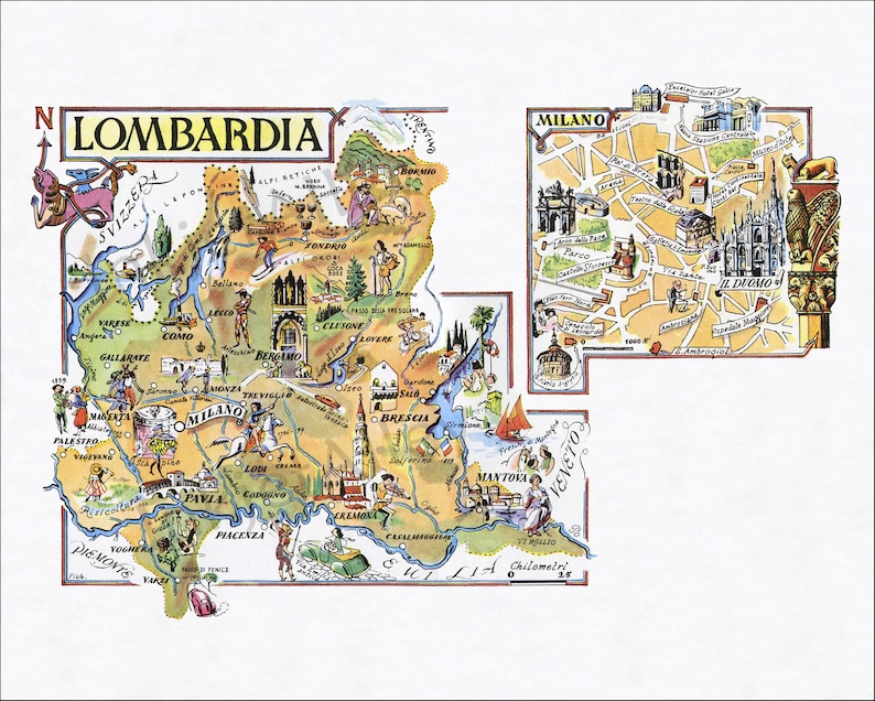 Fun Map of Italy Lombardy – Digital Download PRINTABLE Vintage ...