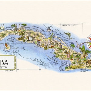 Fun Map of Cuba in the Caribbean – Digital Download PRINTABLE Vintage ...