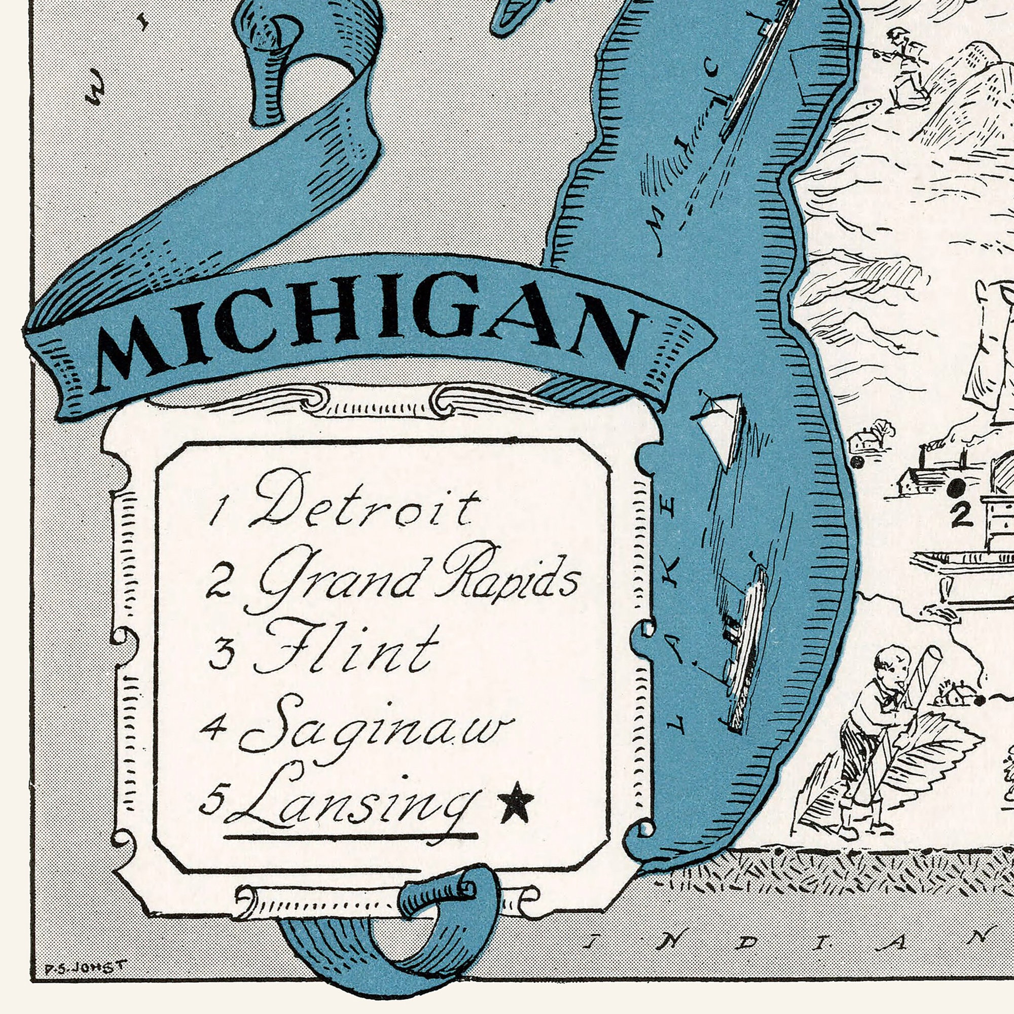 Pictorial Map of Michigan Digital Download PRINTABLE Vintage Fun Old ...