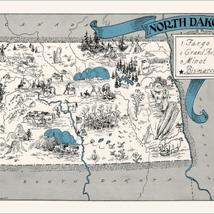 Pictorial Map of North Dakota – Digital Download PRINTABLE Vintage Fun ...