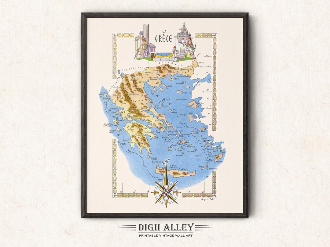 Fun Map of Greece – Digital Download PRINTABLE Vintage Pictorial ...