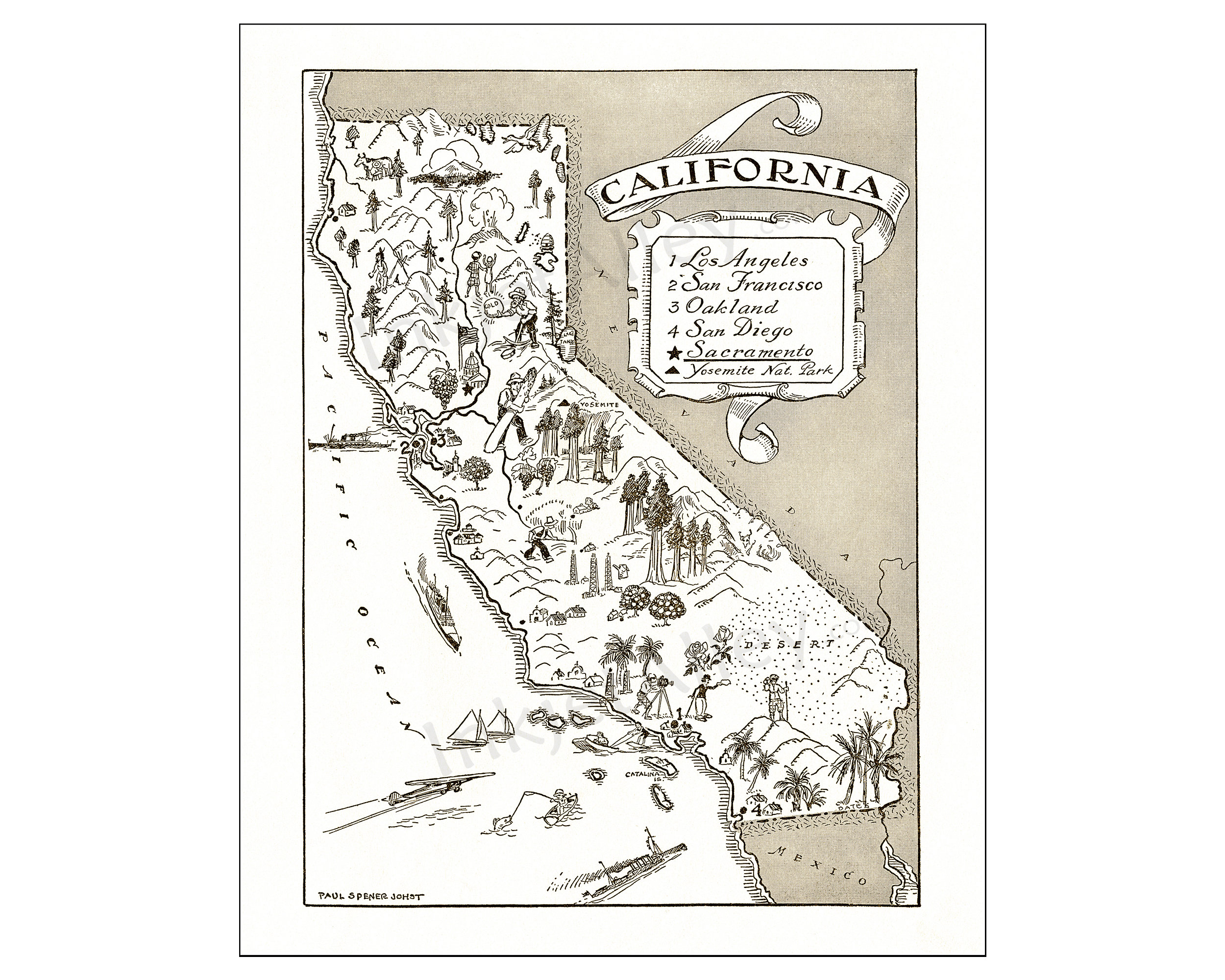 Pictorial State Map of California – Digital Download PRINTABLE Vintage ...