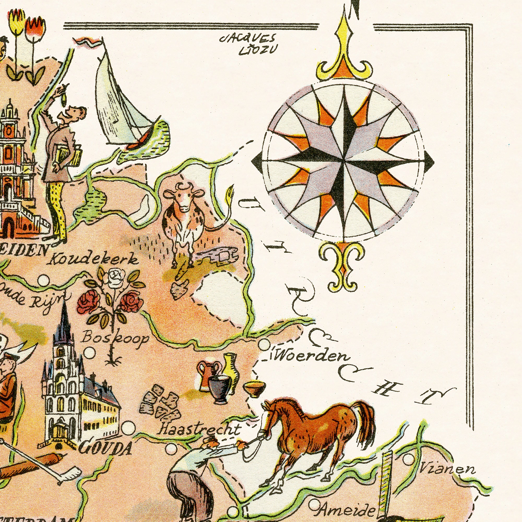 Fun Map of Zuid (south) Holland – Digital Download PRINTABLE Vintage ...