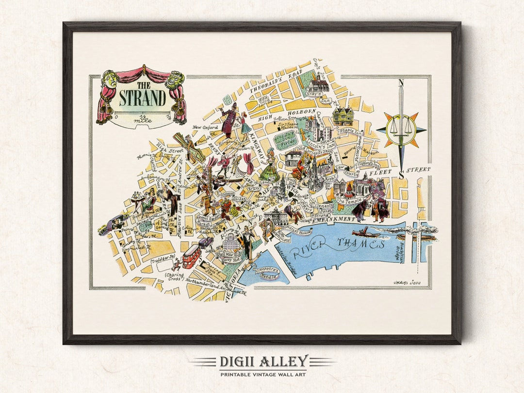 Fun Map of the Strand in Great Britain, England – Digital Download ...
