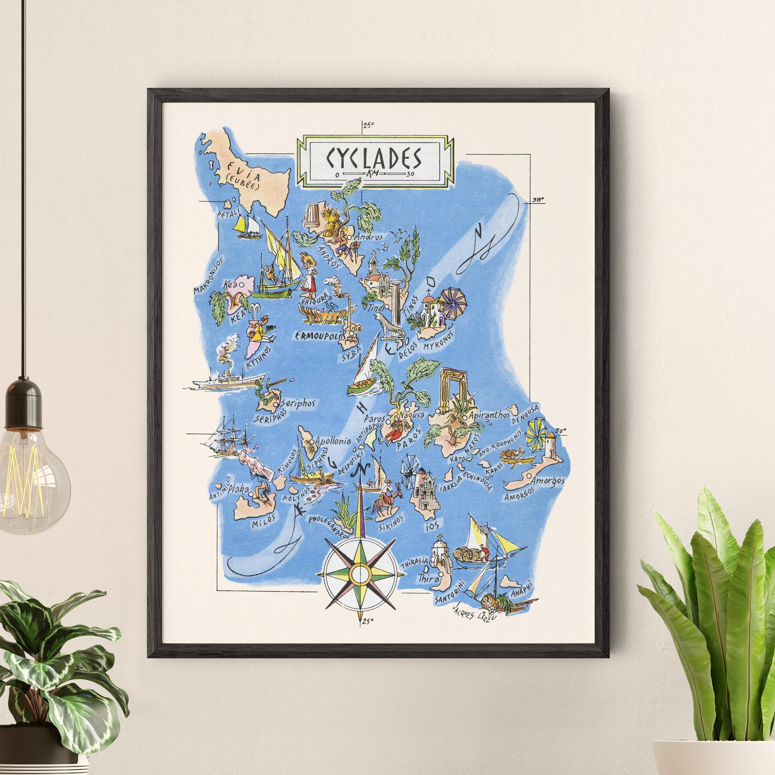 Fun Map of Cyclade Greek Islands – Digital Download PRINTABLE Vintage ...