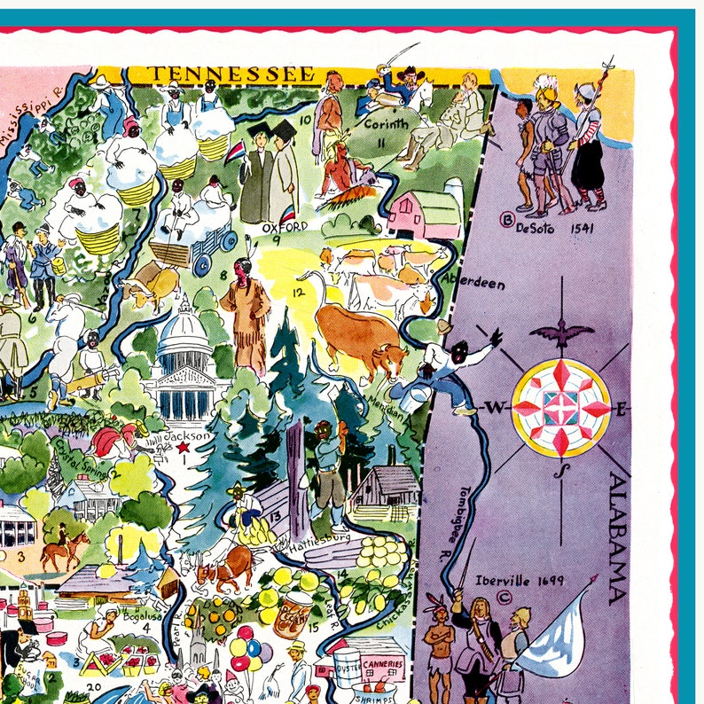 Fun State Map of Louisiana & Mississippi Digital Download PRINTABLE ...