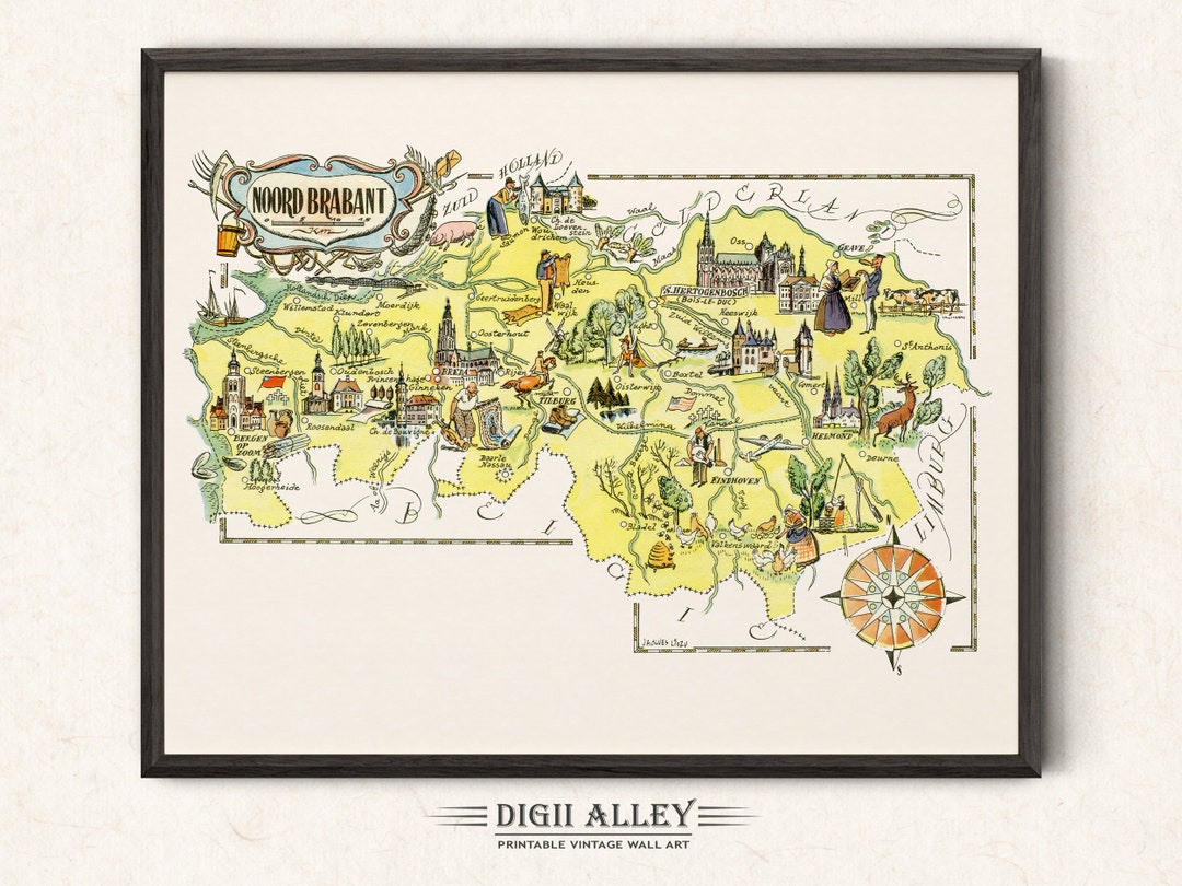 Fun Map of (noord) North Brabant, Holland – Digital Download PRINTABLE ...