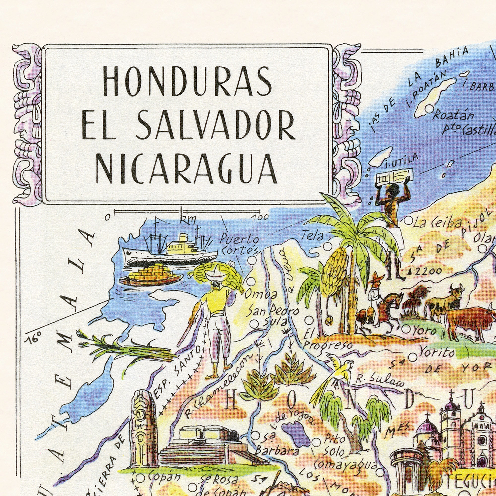 Fun Map of Honduras El Salvador Nicaragua – Digital Download PRINTABLE ...