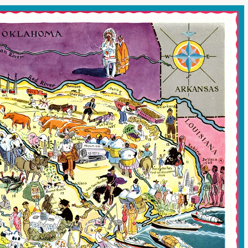 Fun State Map of Texas – Digital Download PRINTABLE Vintage Pictorial ...
