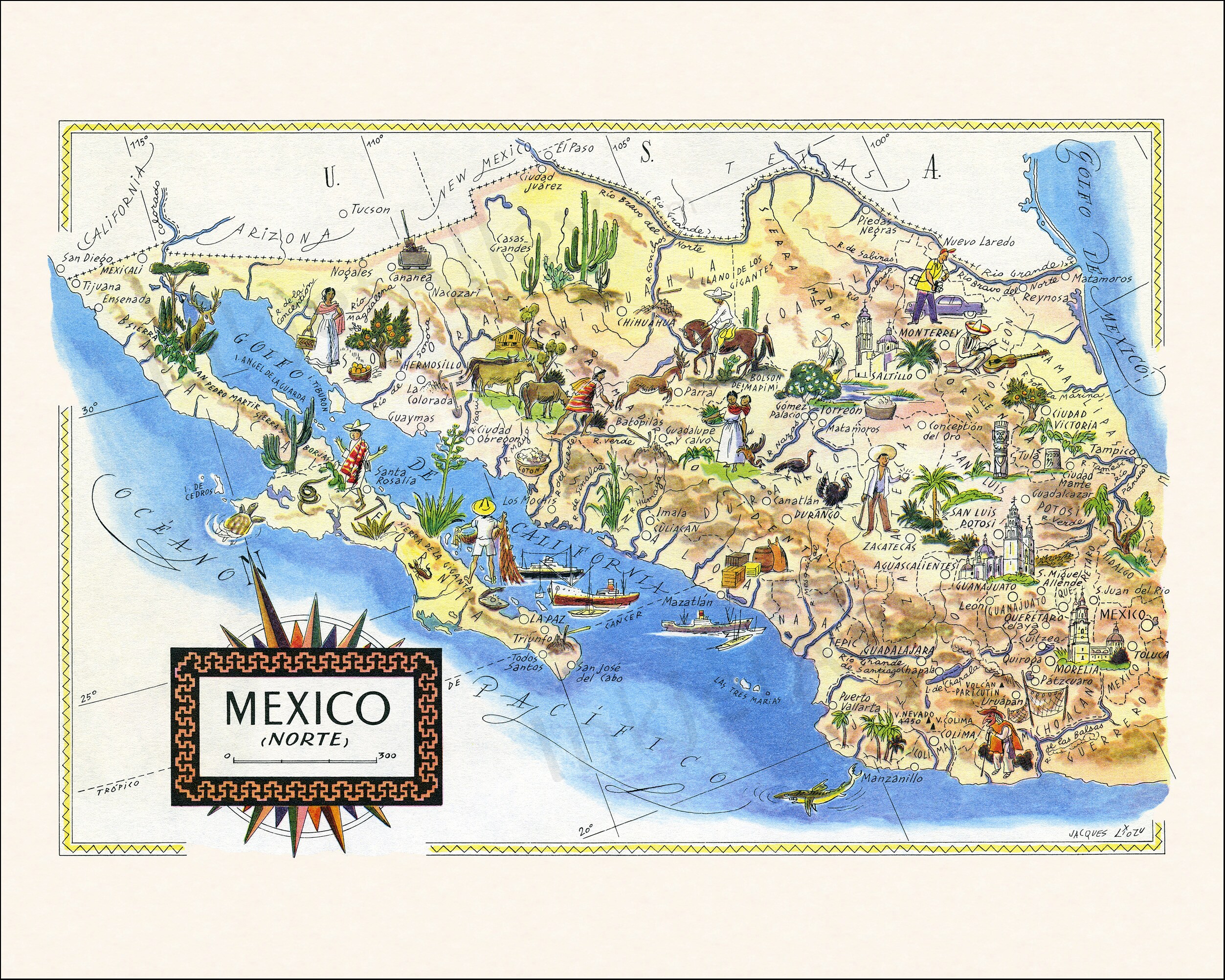 Fun Map of North Mexico Norte – Digital Download PRINTABLE Vintage Wall ...