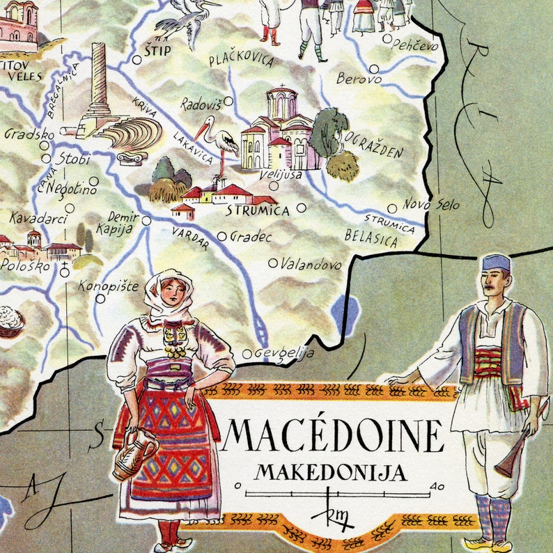 Old Map of Macedonia – Digital Download PRINTABLE Vintage Fun Pictorial Illustration Wall Art ...